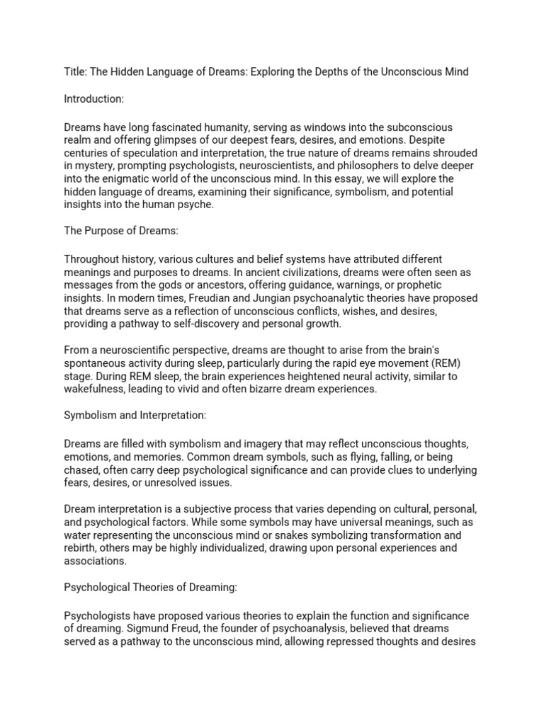 Title - The Hidden Language of Dreams - Exploring The Depths of The ...