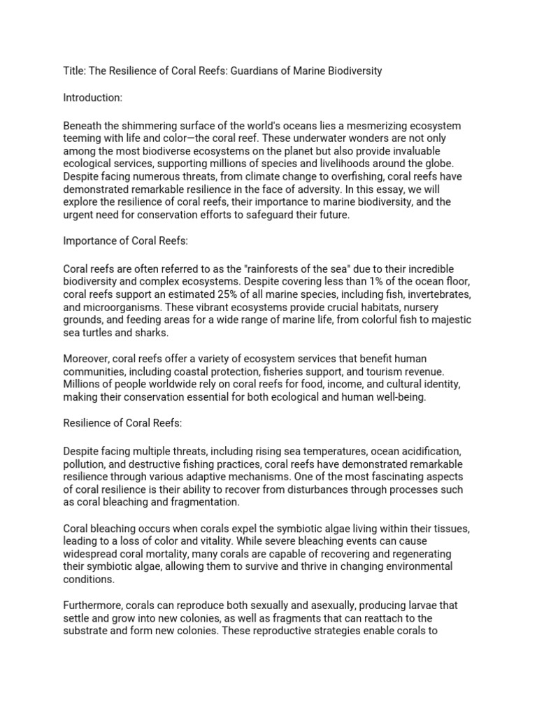 Title - The Resilience of Coral Reefs - Guardians of Marine ...