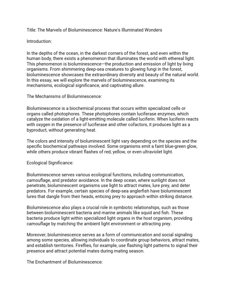 Title - The Marvels of Bioluminescence - Nature's Illuminated Wonders ...