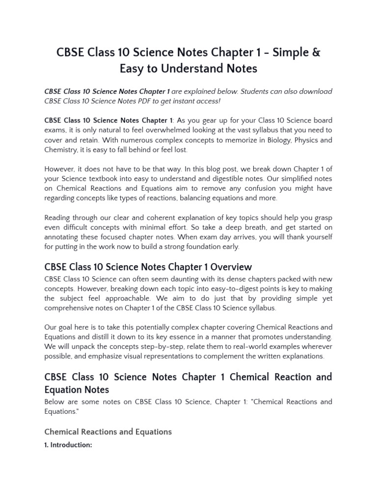 CBSE Class 10 Science Notes Chapter 1 | PDF | Chemical Reactions ... CBSE Class 10 Science Notes Chapter 1 | PDF | Chemical Reactions ...