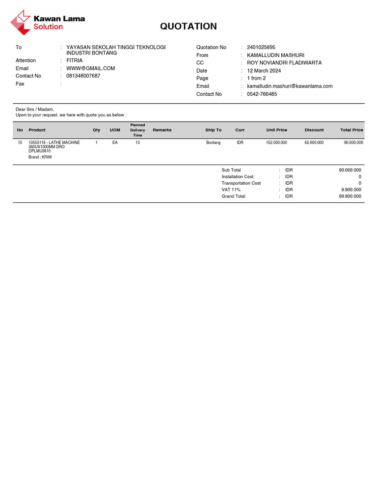 Quotation #2401025695 | PDF | Stocks | Business Economics