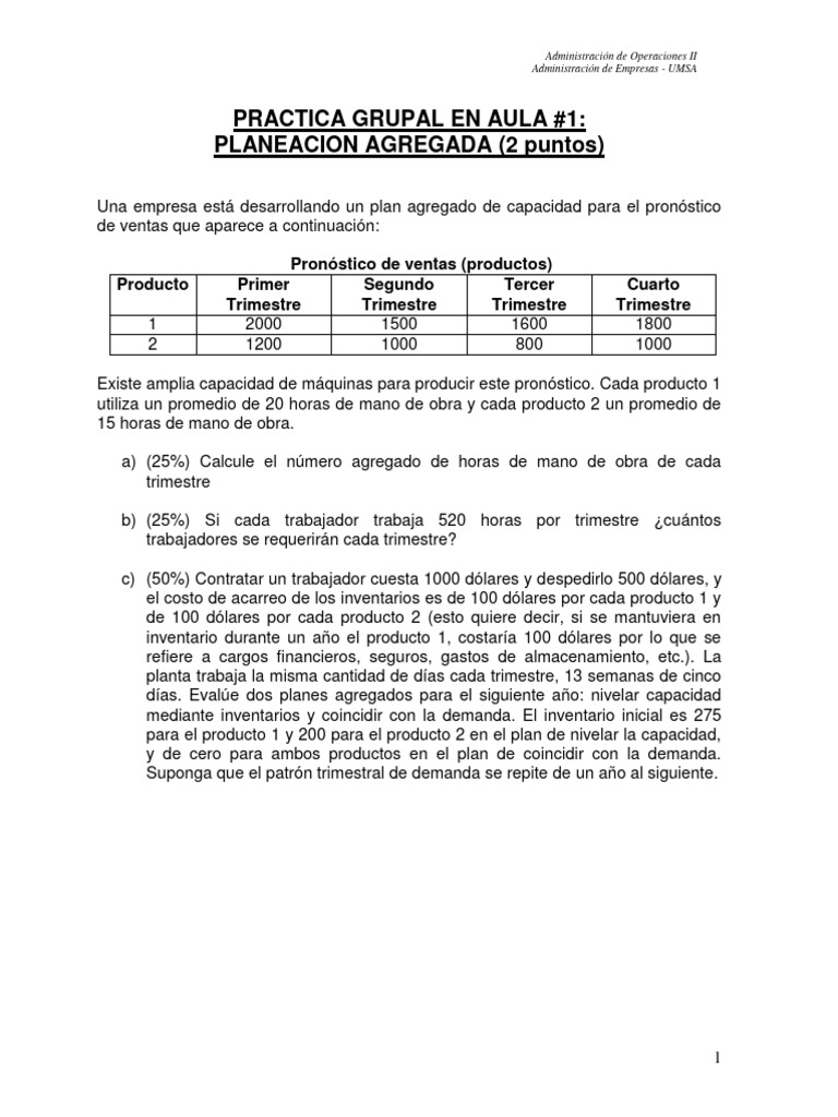 Practica Grupal en Aula (Planeación Agregada) | PDF