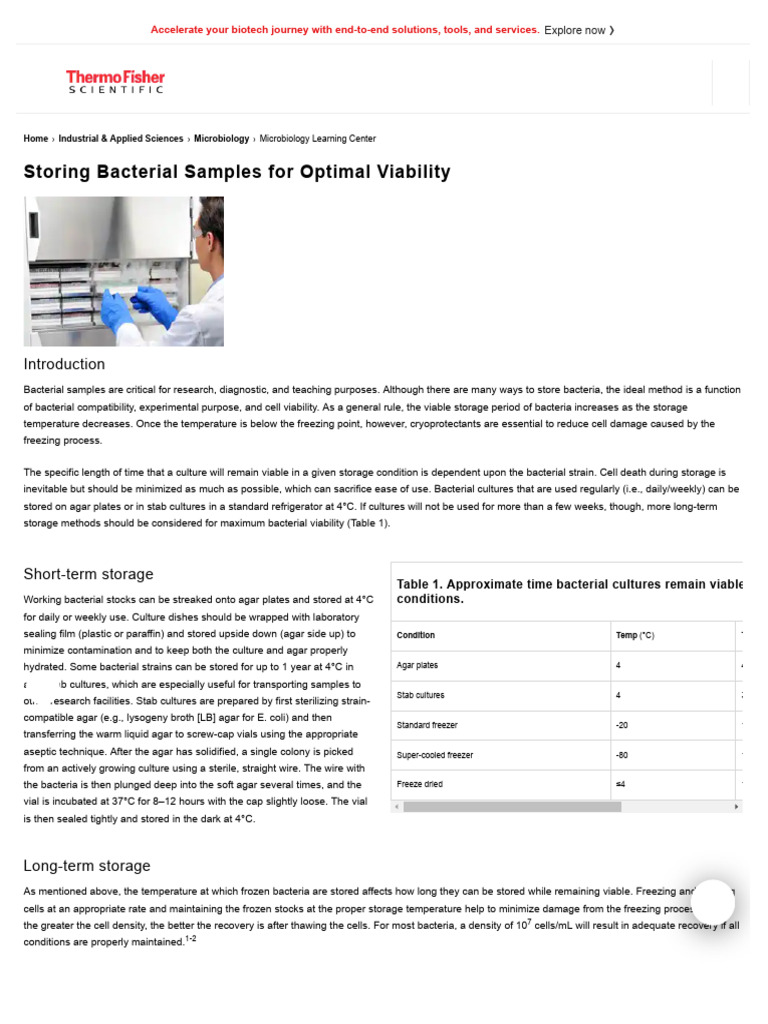 Storing Bacterial Samples For Optimal Viability - Thermo Fisher ...