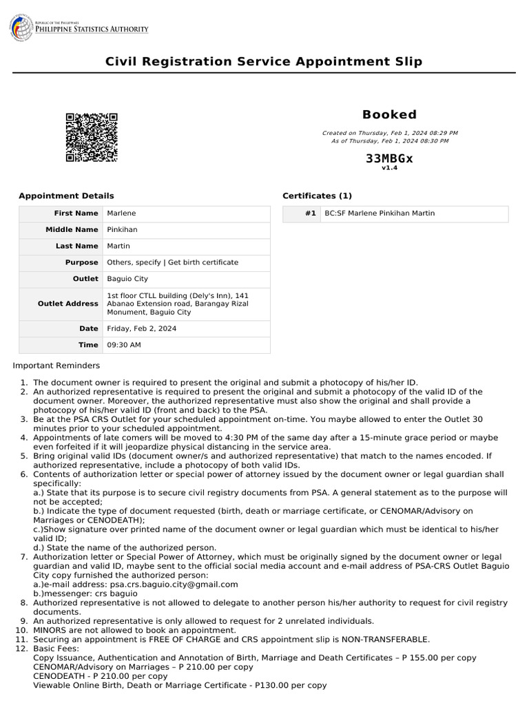 Civil Registration Service Appointment Slip | PDF | Social Institutions