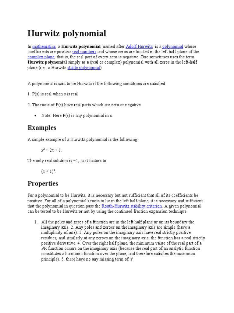 Hurwitz Polynomial: Examples | PDF | Electronics | Electrical Engineering