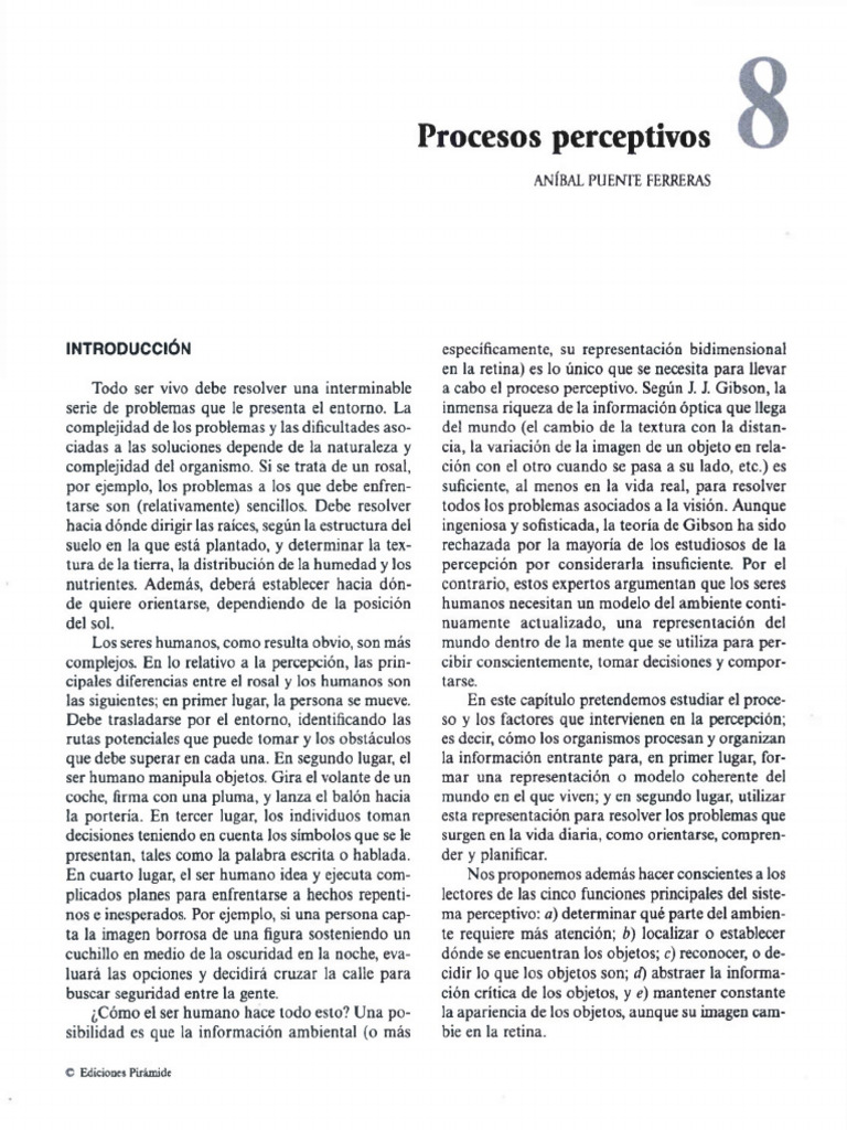 Psicología Contemporántea Básica y Aplicada - Aníbal Puente - 8. Procesos Perceptivos | PDF