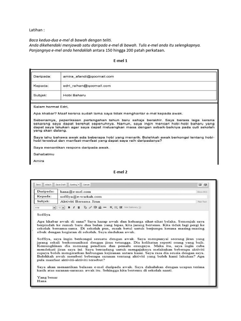 Latihan karangan berformat e-mel - SPM | PDF