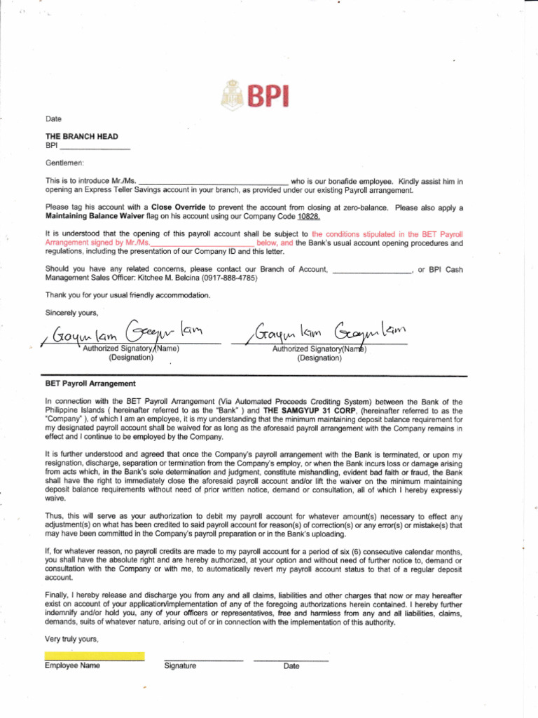 Bpi Endorsement Letter | PDF | Banks | Business