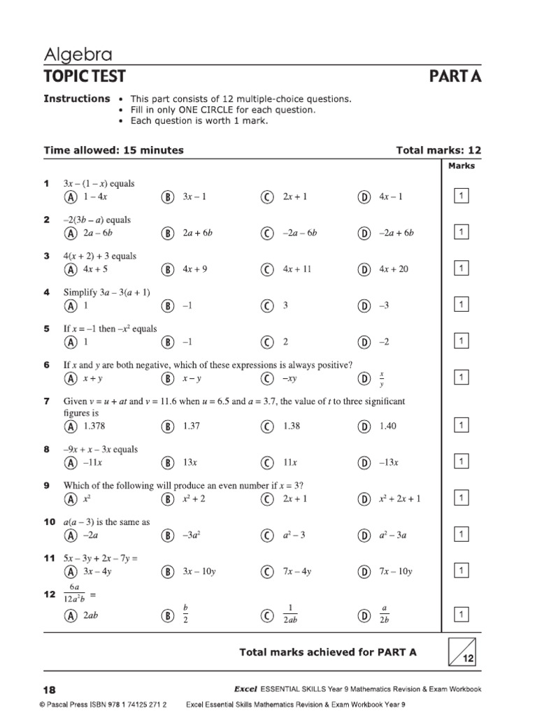 Algebra Essentials Topic Test | PDF