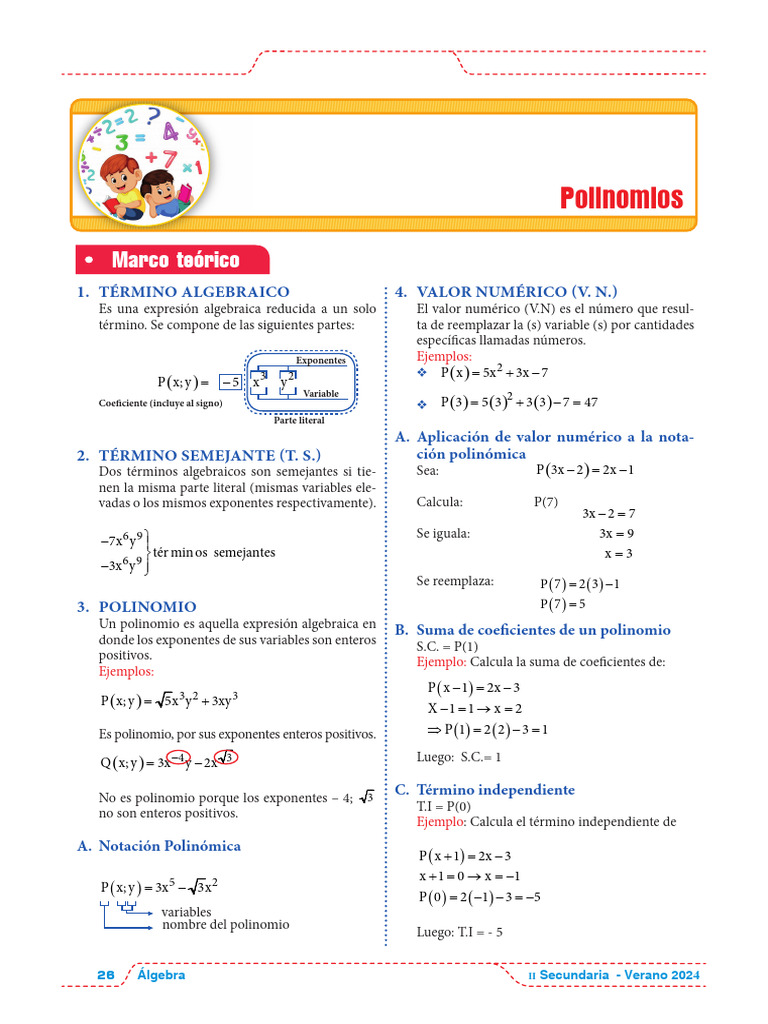 Semana05_ÁLGEBRA (Polinomios) | PDF | Polinomio | Variable (Matemáticas)