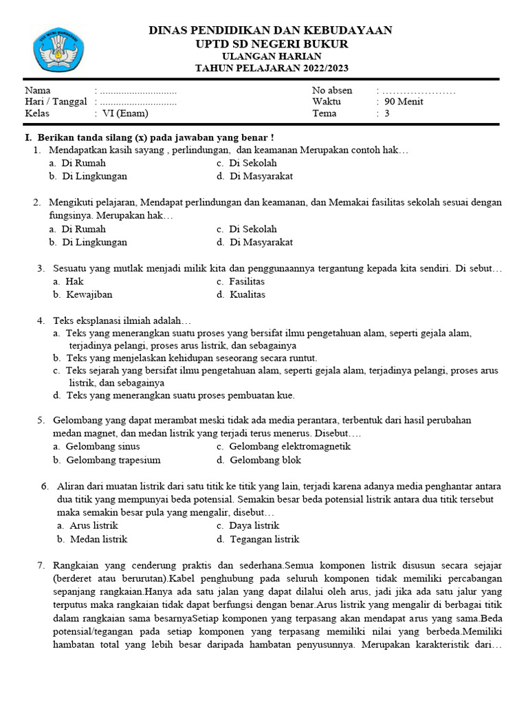 SOAL& Jawaban PAS KLS 6 TEMA 3 | PDF