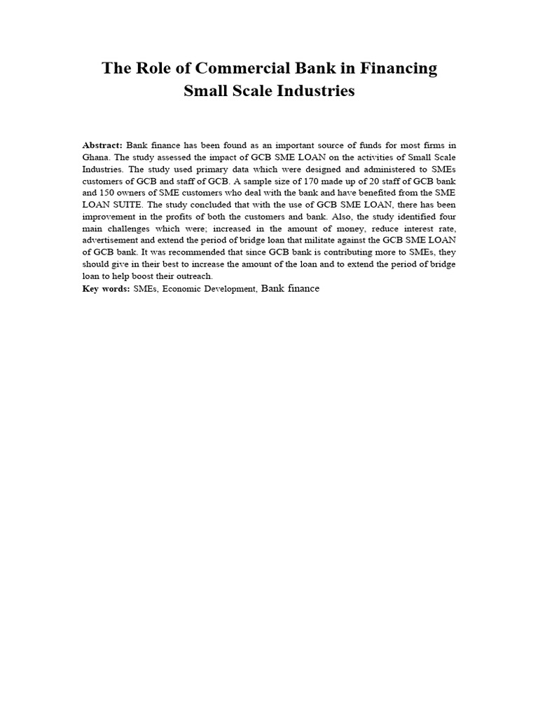 The Role of Commercial Bank in Financing Small Scale Industries | PDF ...