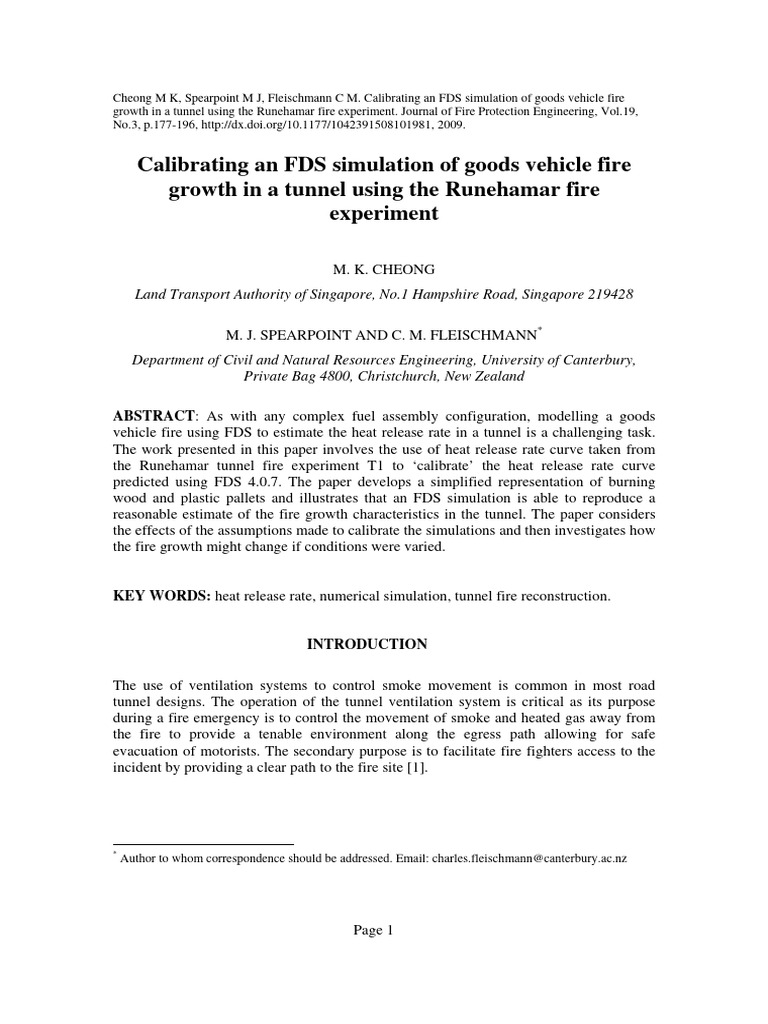 Calibrating FDS Simulation of Goods Vehicle Fire Growth in A Tunnel ...