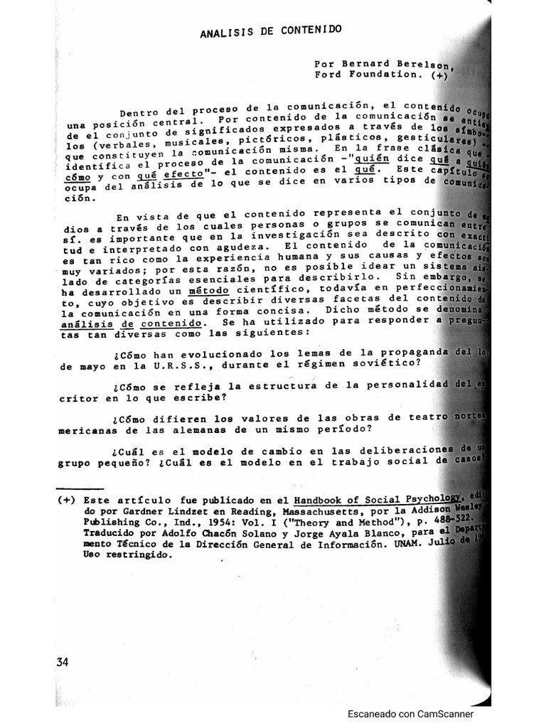 Berelson - Análisis de Contenido | PDF