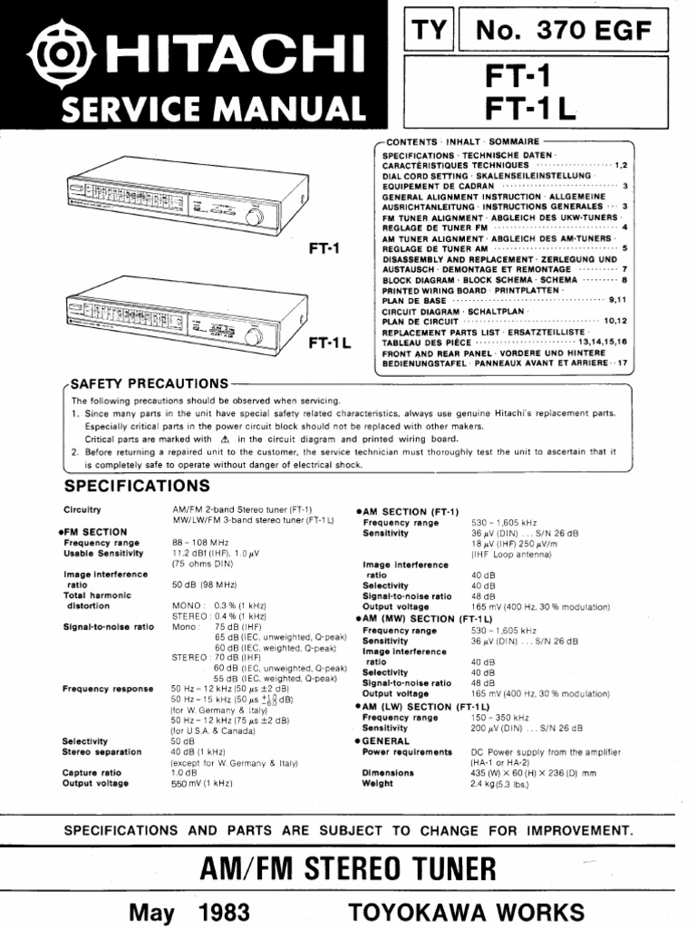 Hitachi FT 1 L Service Manual | PDF