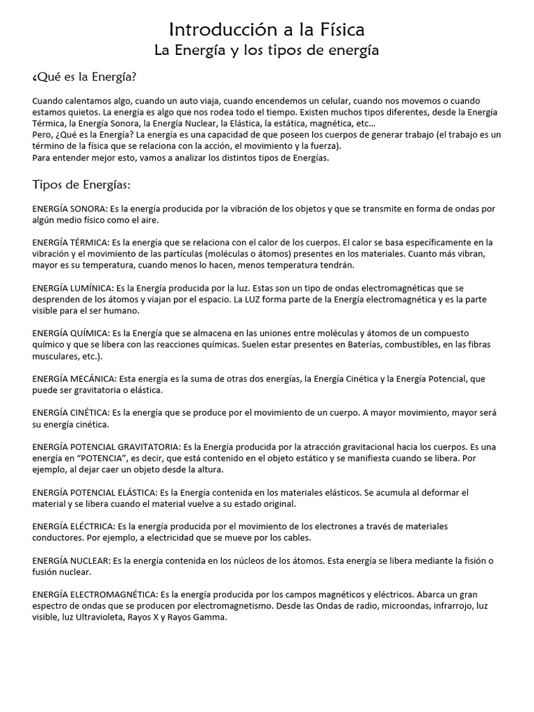 Tipos de Energía en Física | PDF | Radiación electromagnética | Calor