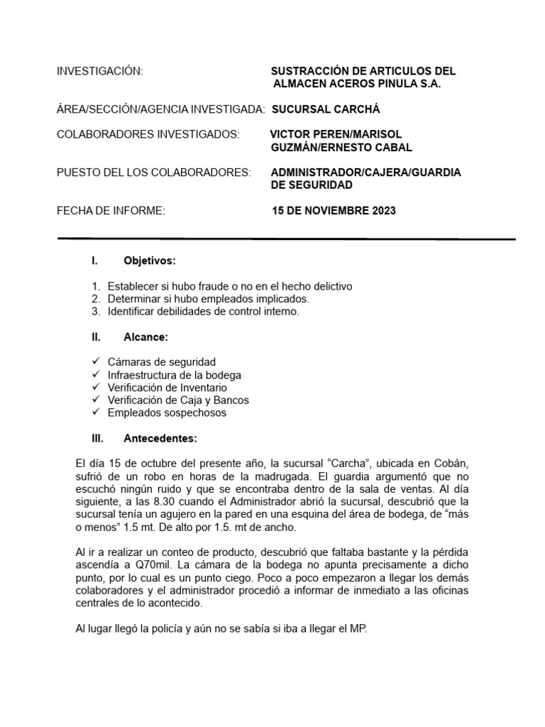 Informe Forense | PDF | Finanzas personales | Dinero