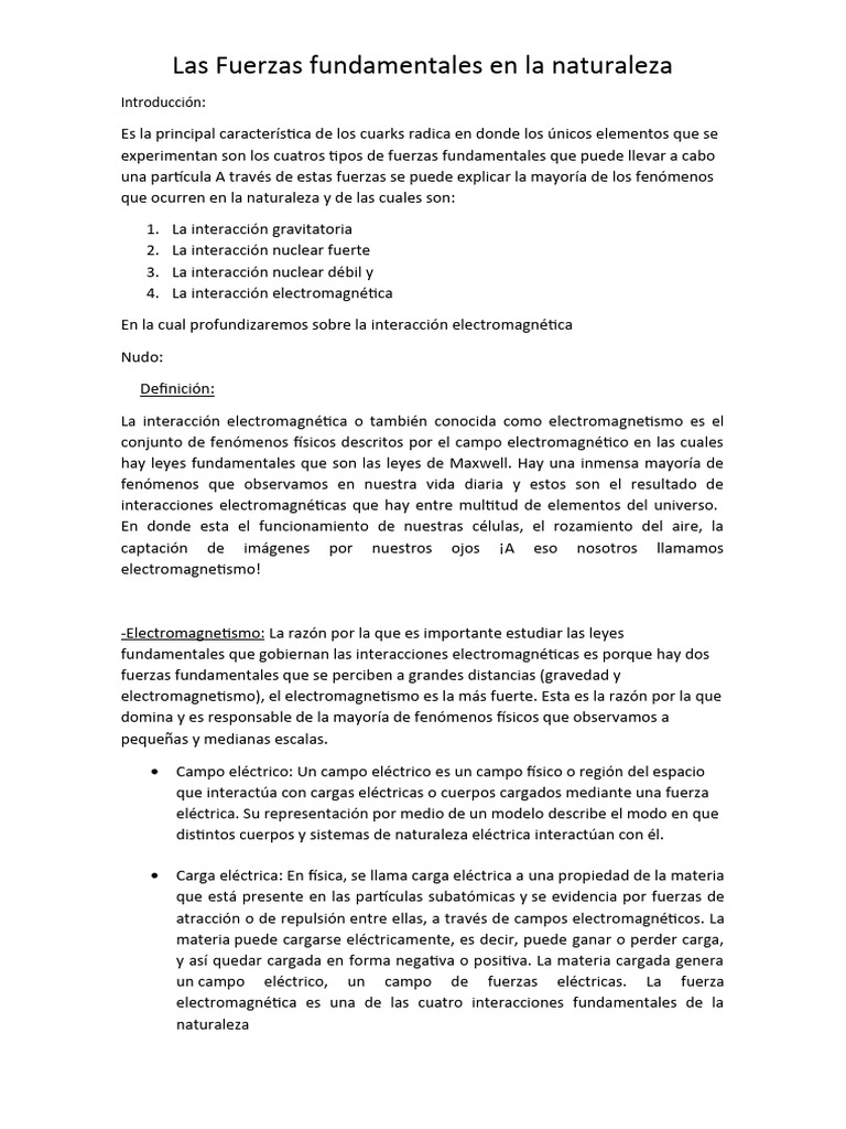 Las Fuerzas Fundamentales en La Naturaleza | PDF | Interacción fundamental | Electromagnetismo