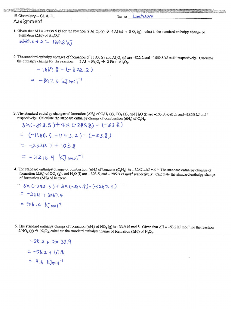 Assignment 3-Standard Enthalpy of Formation | PDF | Science & Mathematics