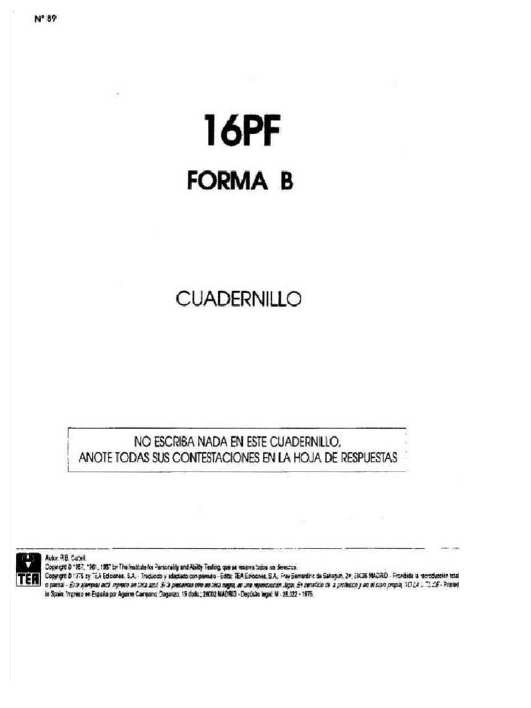 PDF 16 PF Forma B Cuadernillo Compress | PDF