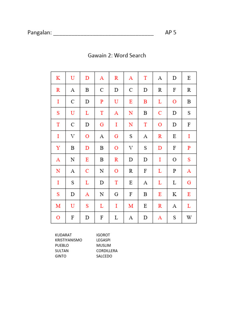 Grade 5 AP Word Search Puzzle | PDF
