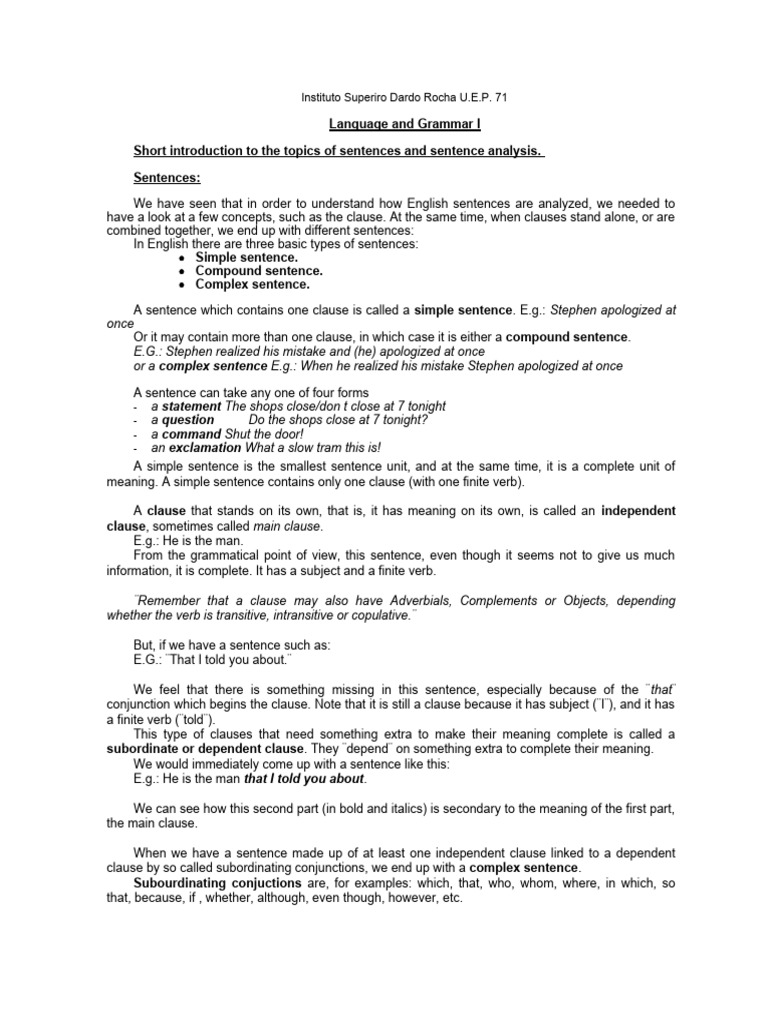 Introduction To Sentences | PDF | Clause | Sentence (Linguistics)