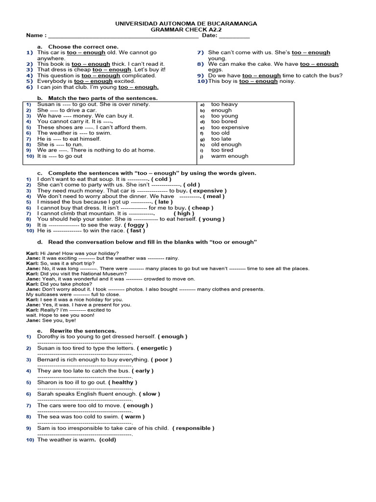 Adverbs - Too - Enough | PDF