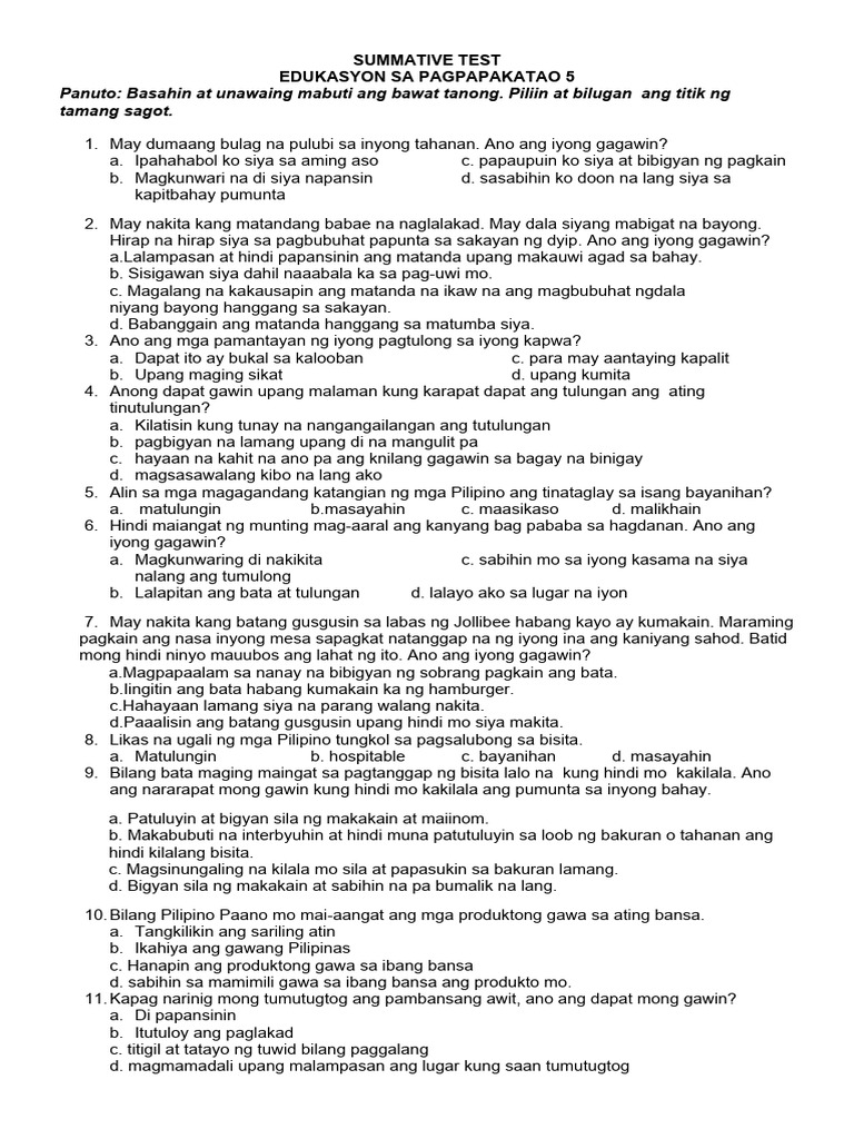 SUMMATIVE-TEST - ESP-grade v-3RD | PDF