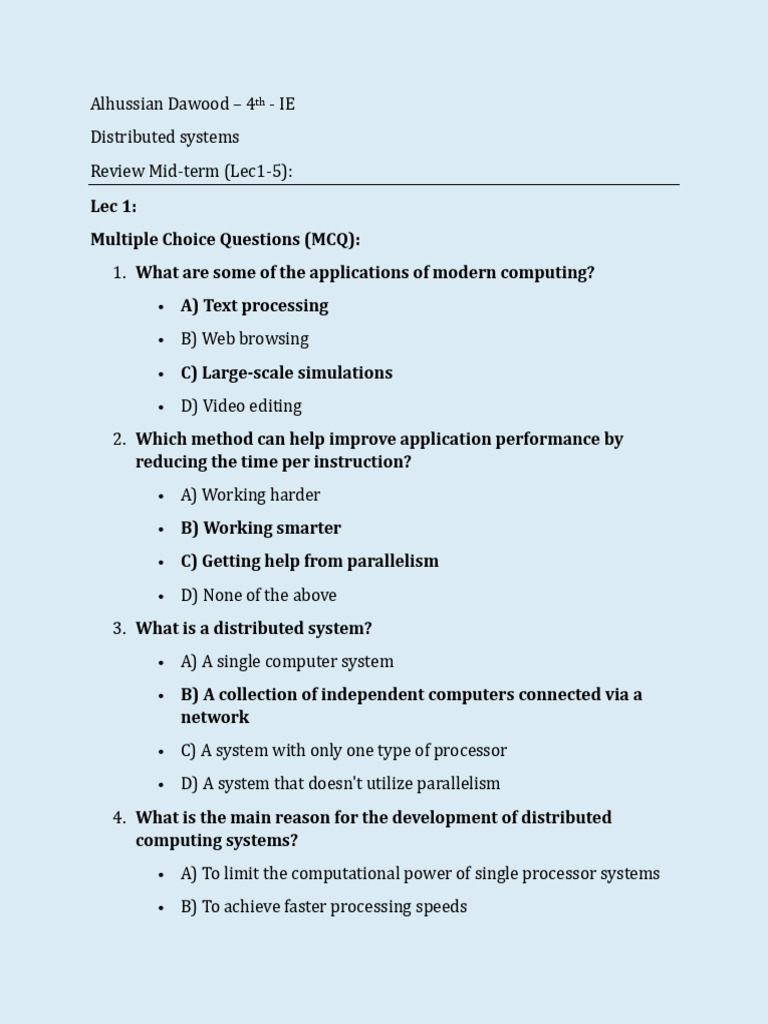 Distributed Systems Midterm Review Pdf Distributed Computing Parallel Computing