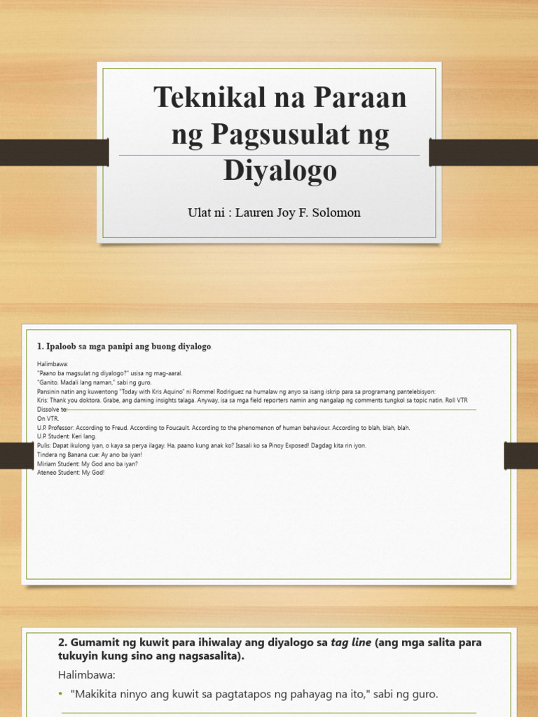 Teknikal na Paraan ng Pagsusulat ng Diyalogo | PDF