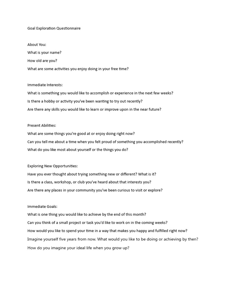 Goal Exploration Questionnaire | PDF