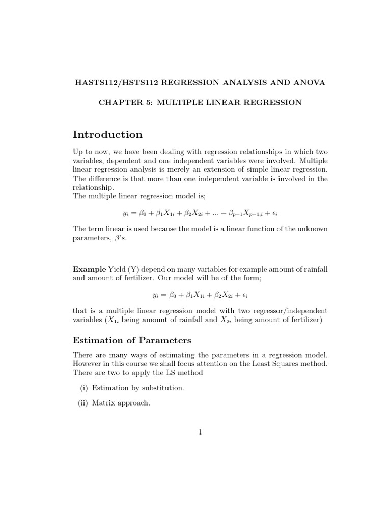Chapter5-Multiple Linear Regression | PDF | Linear Regression | Regression Analysis