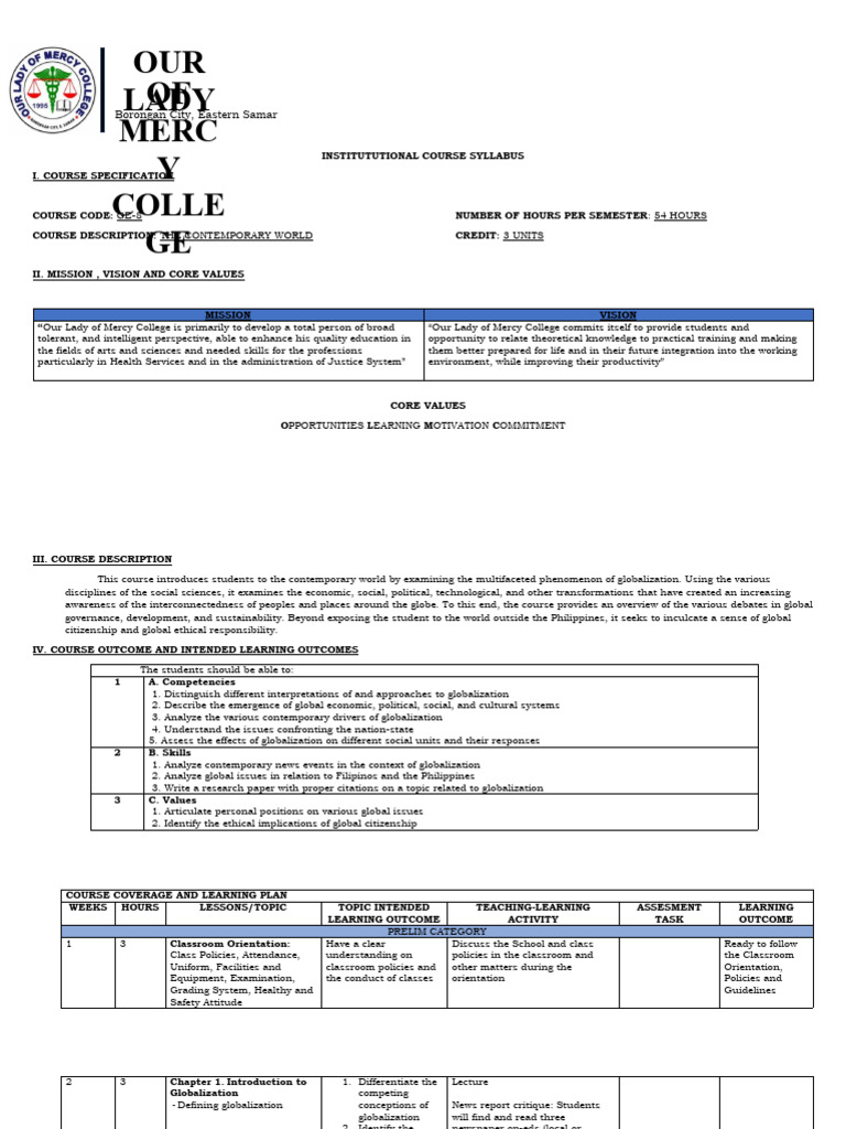 Contemporary World Course Syllabus | PDF | Globalization | Citizenship