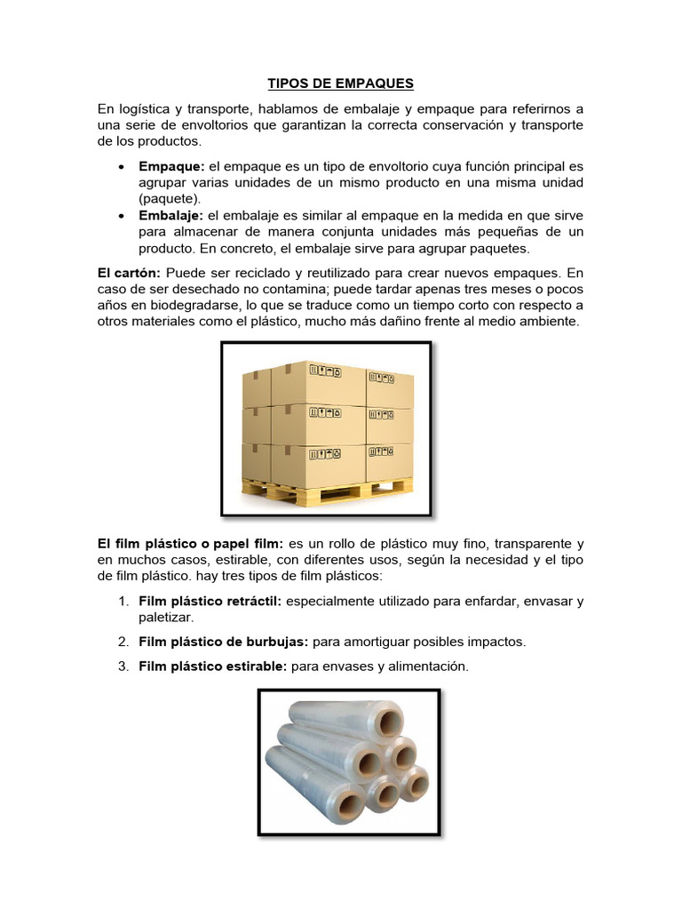 Tipos de Empaques | PDF | Paleta | El plastico