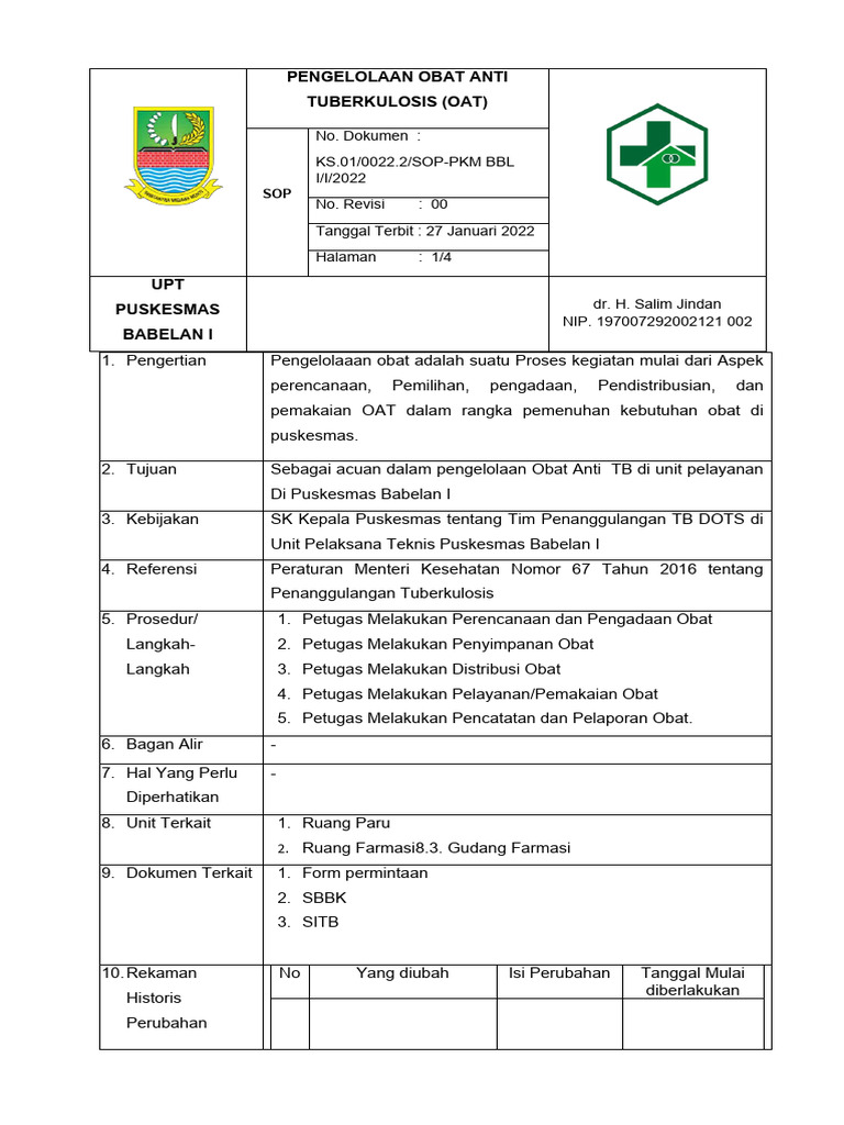 4.4.1 Ep 4 Sop Pengelolaan Obat Anti Tuberkulosis (Oat) Fix | PDF