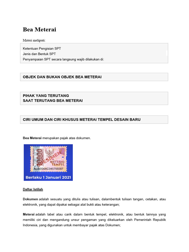 Panduan Lengkap Bea Meterai 2021 | PDF