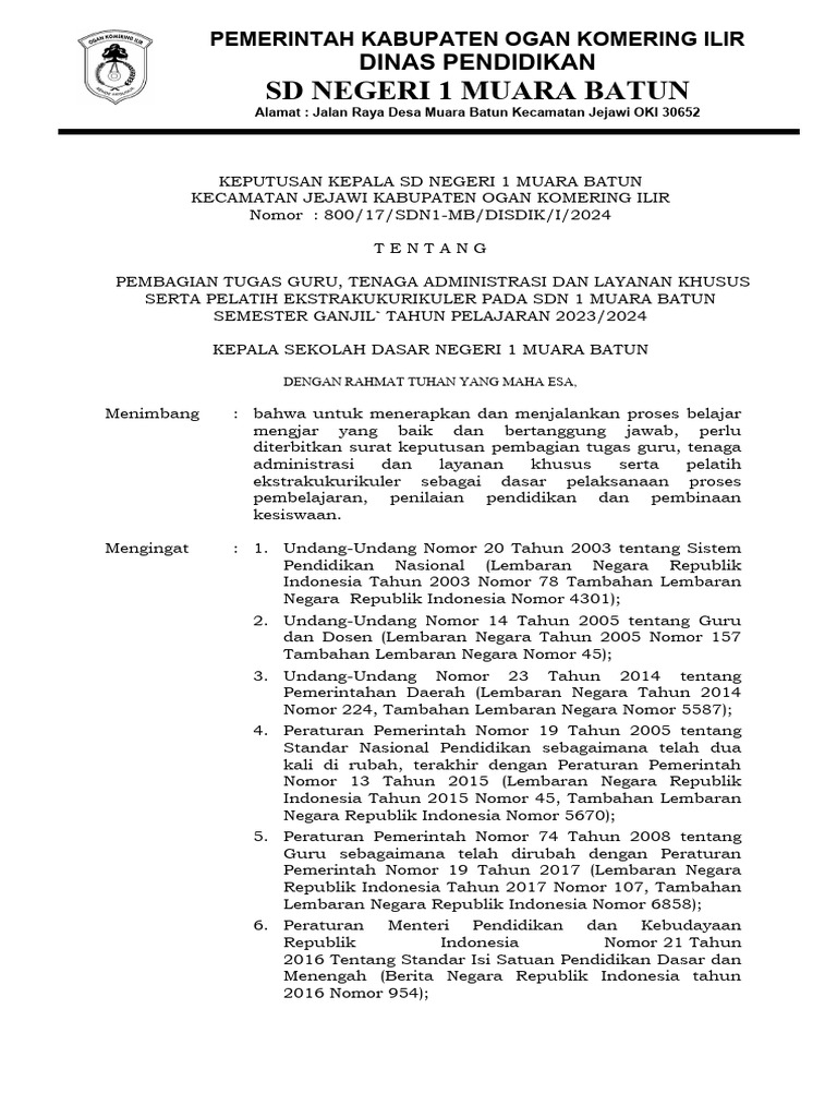 SK Pembagian Tugas Genap 2023.24. 2 - 041525 | PDF