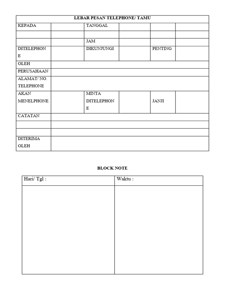 Lembar Pesan Telepon & Block Note | PDF