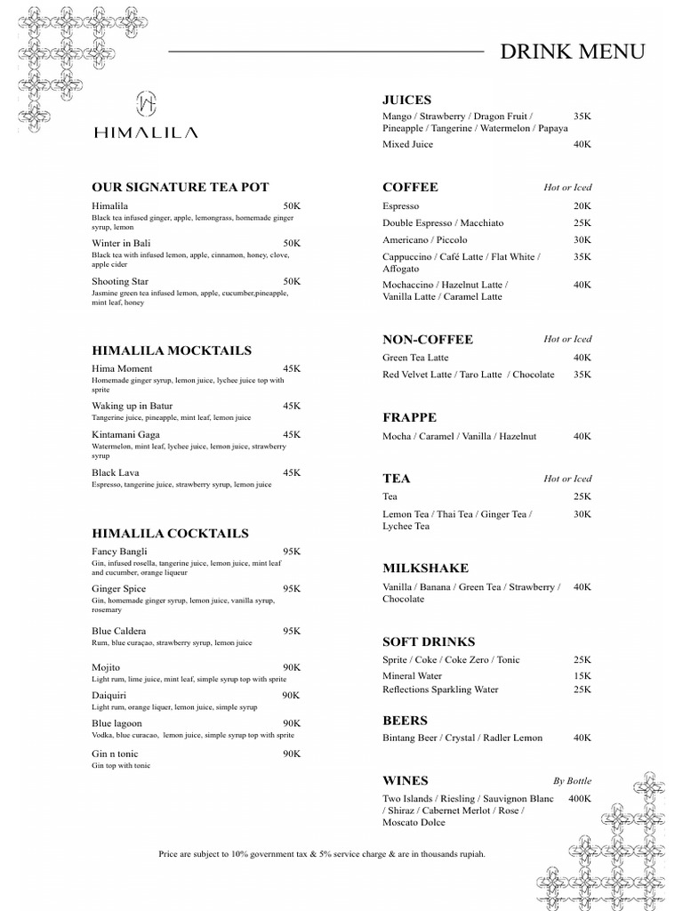 Himalila Menu Drink | PDF | Drink | Gin
