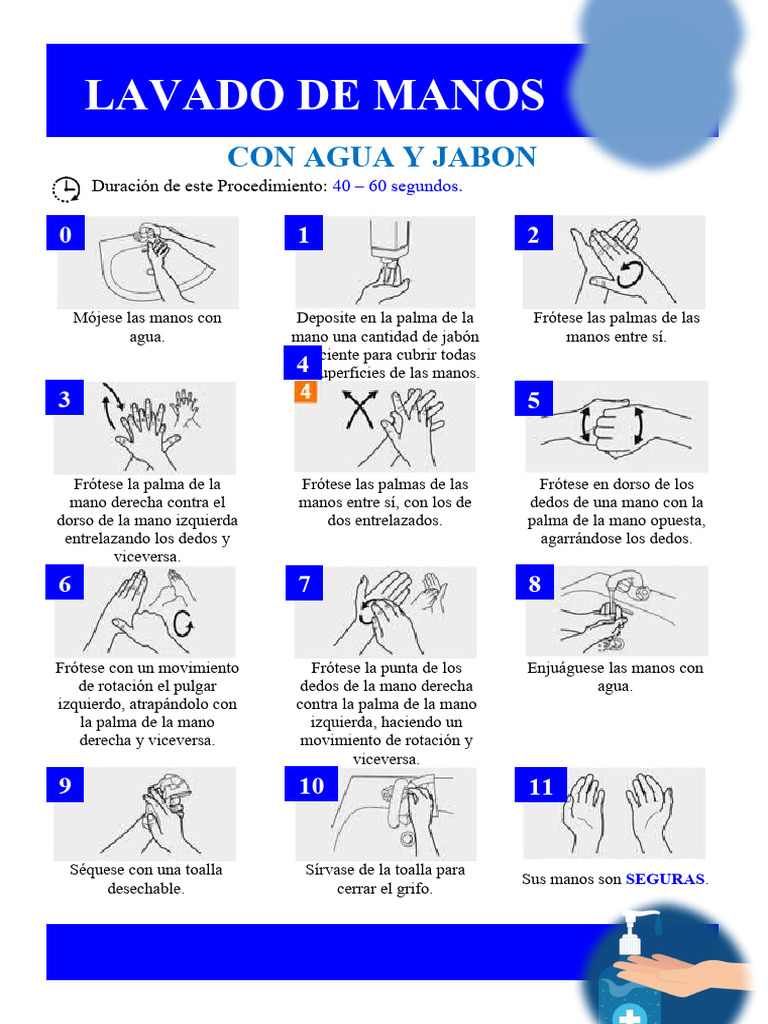 11 Pasos para el Lavado de Manos | PDF | Mano | Lavado de manos