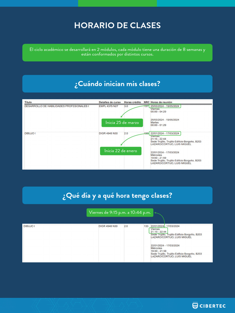EJEMPLO - LECTURA DE HORARIO DE CLASES BANNER | PDF