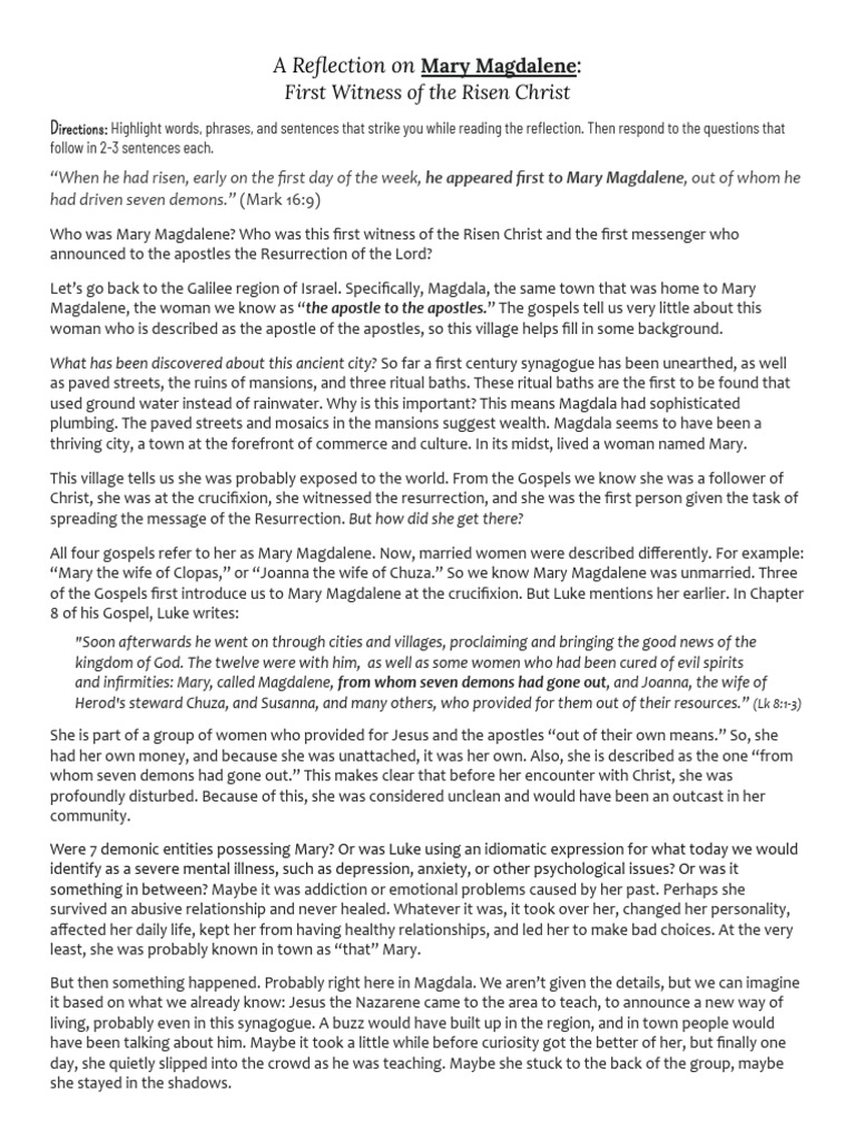 Mary Magdalene Relfection | PDF | Mary Magdalene | Resurrection Of Jesus