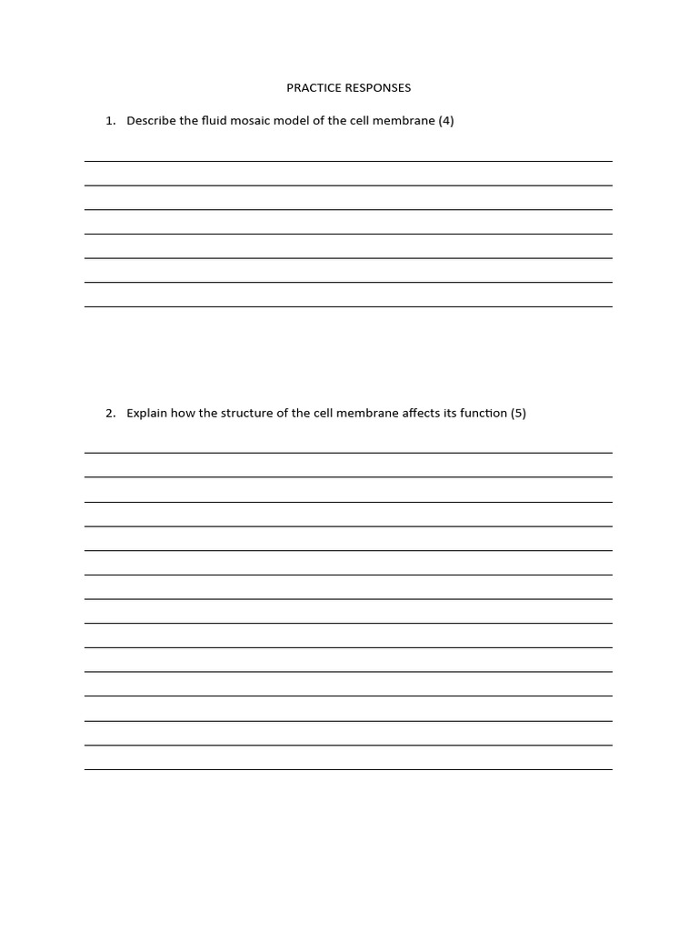 PRACTICE RESPONSES - Cell Membrane | PDF | Cell Membrane | Nutrients