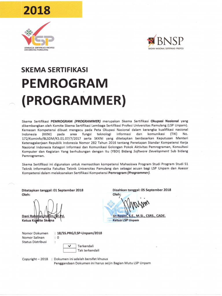 18 Skema Sertifikasi Okupasi Pemrogram Programmer | PDF