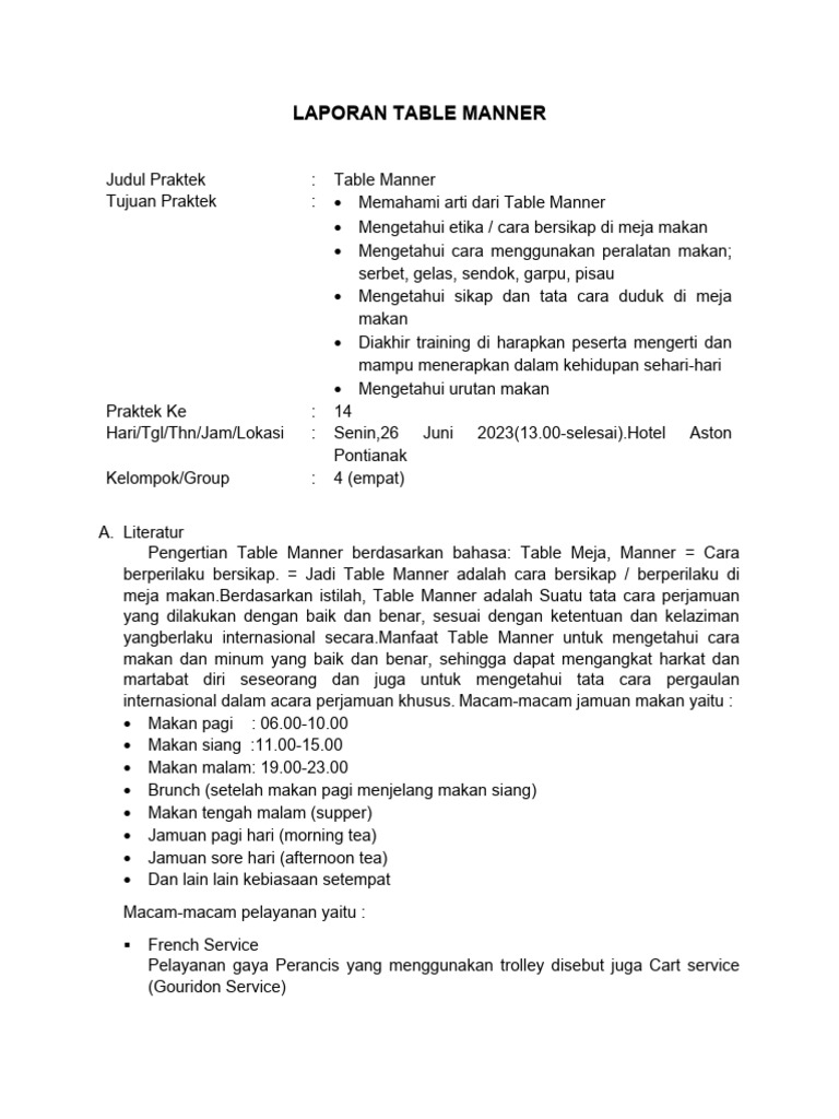 LAPORAN TABLE MANNER | PDF