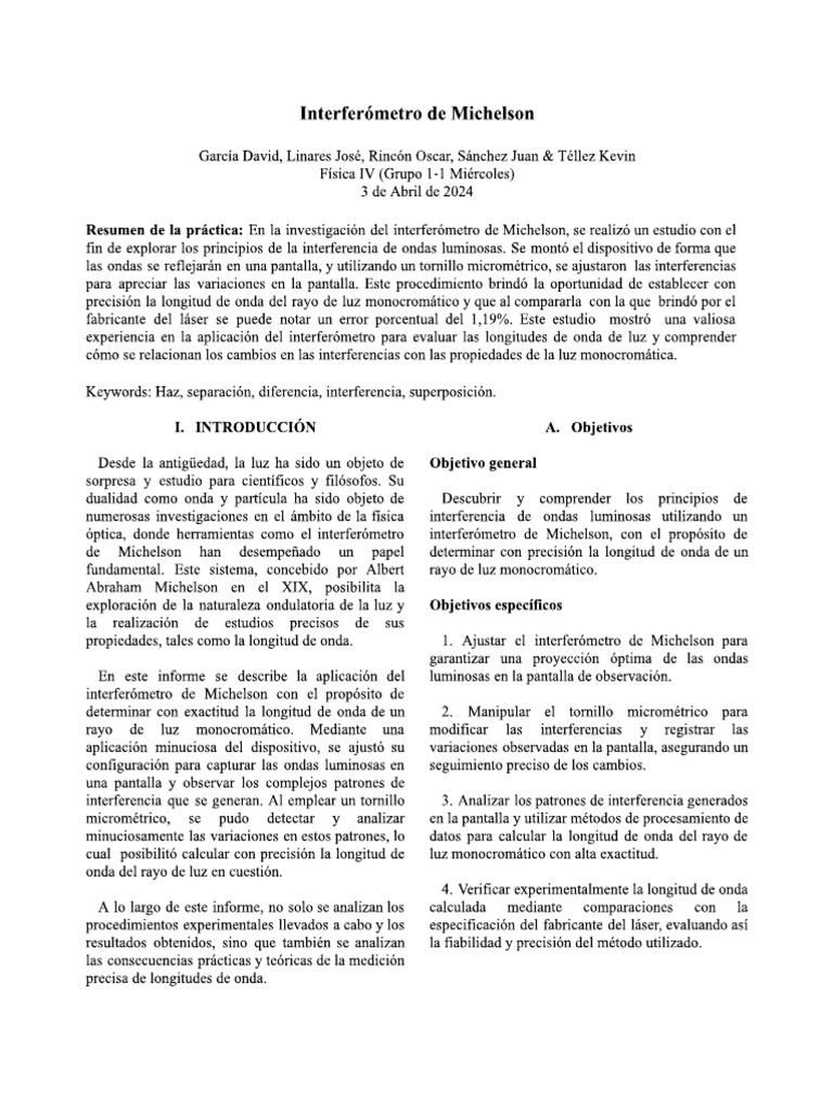 Interferometro de Michelson | PDF