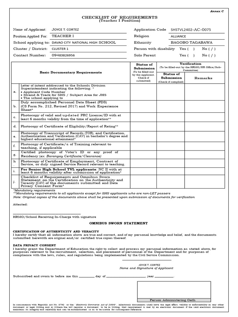 Checklist-And-Omnibus-Senior High | PDF | Authentication