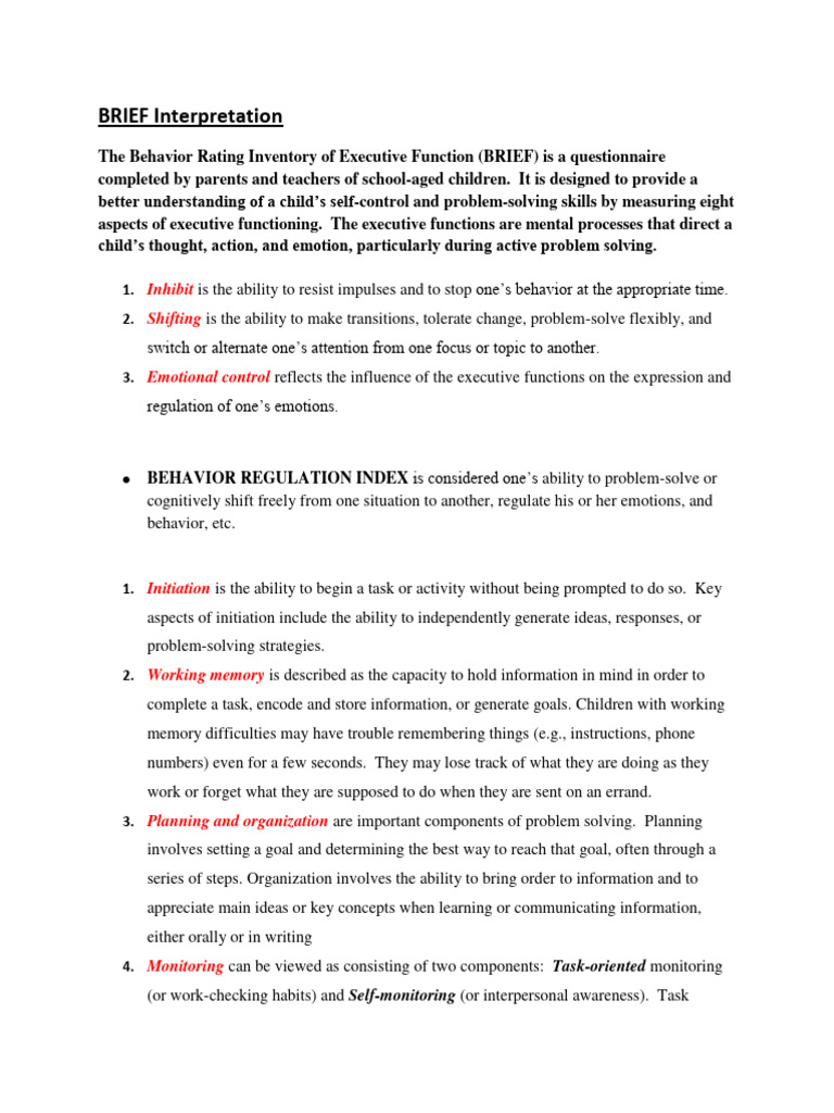 Brief Index | PDF | Executive Functions | Emotions