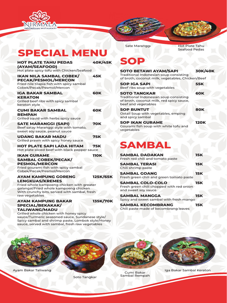 Print Menu Nirmala Folio | PDF | Indonesian Cuisine | Food Ingredients
