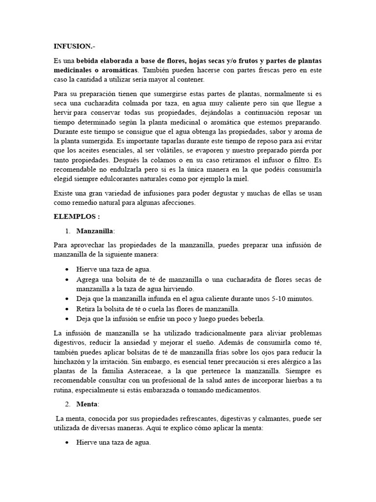 Infusion Y Decoccion Arreglado Pdf Té Agua